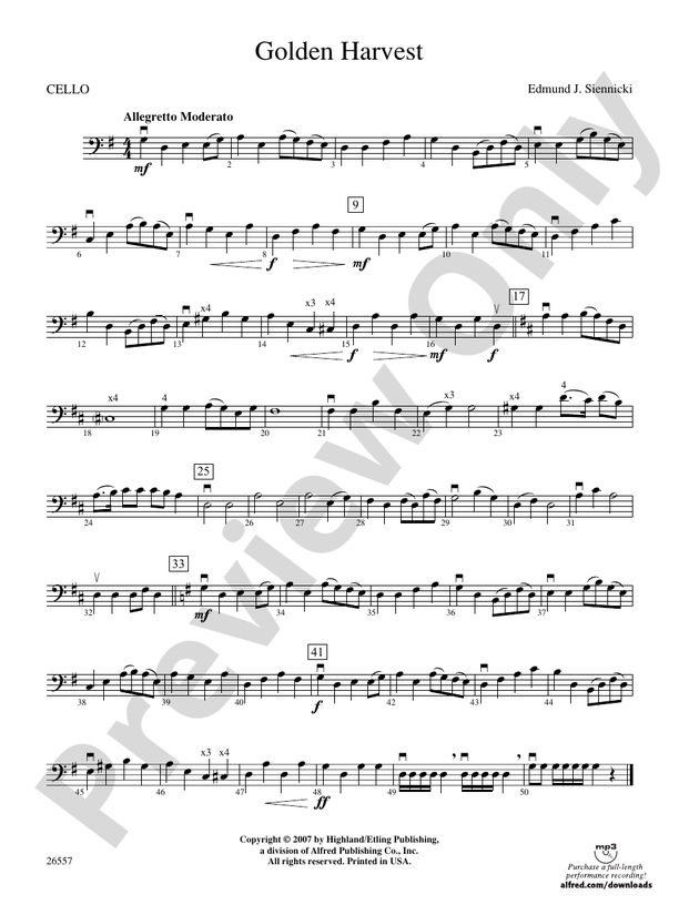 Golden Harvest: Cello: Cello Part - Digital Sheet Music Download