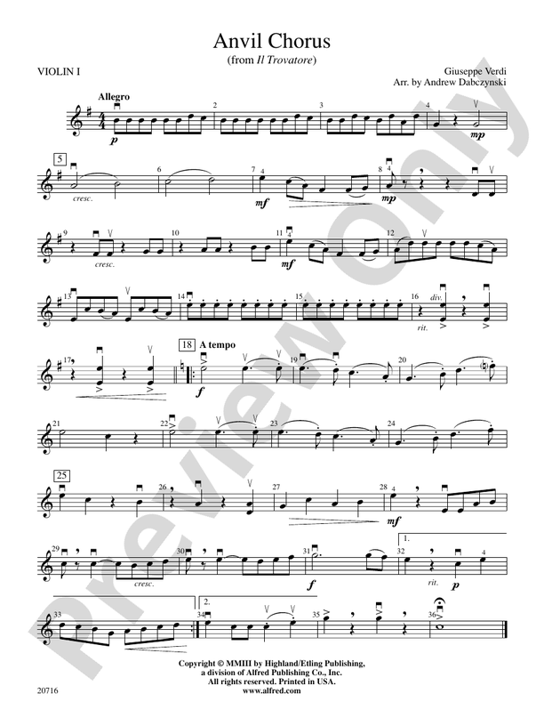 Anvil Chorus (from Il Trovatore): 1st Violin: 1st Violin Part - Digital ...