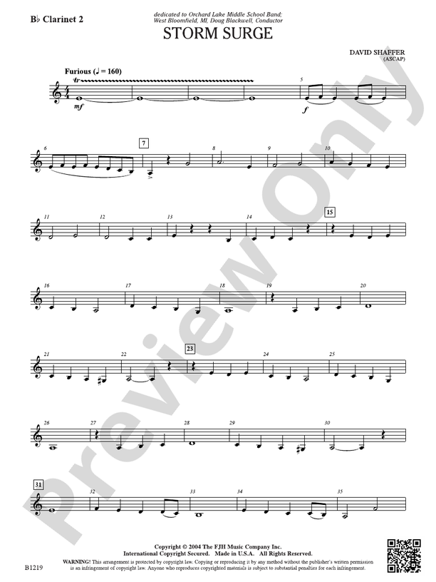 Storm Surge: B-flat Clarinet 2: B-flat Clarinet 2 Part: David Shaffer ...