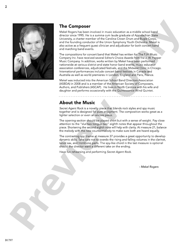 Secret Agent Rock: Concert Band Conductor Score & Parts: Mekel Rogers ...