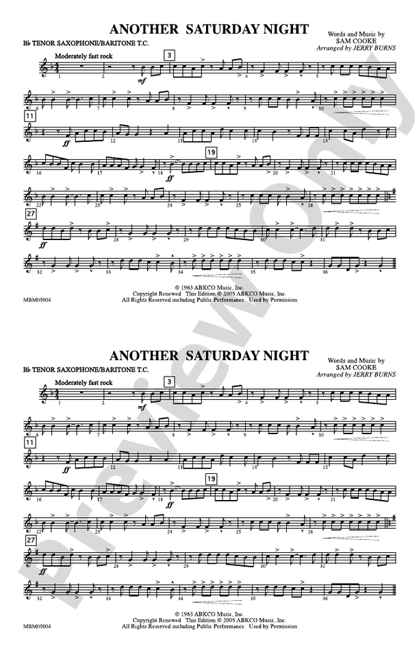 Another Saturday Night: Bb Tenor Saxophone/Bartione Treble Clef: Bb ...