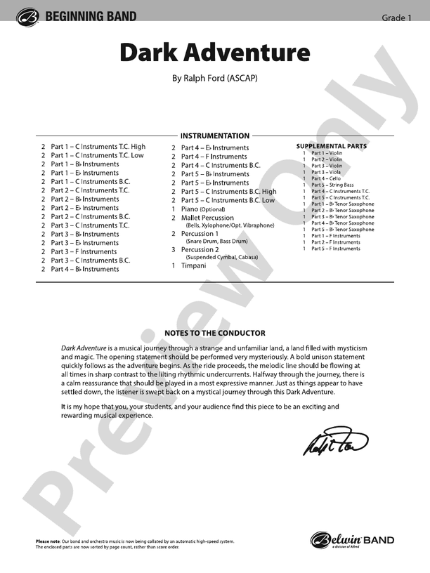 Dark Adventure: Score: Concert Band Score - Digital Sheet Music Download