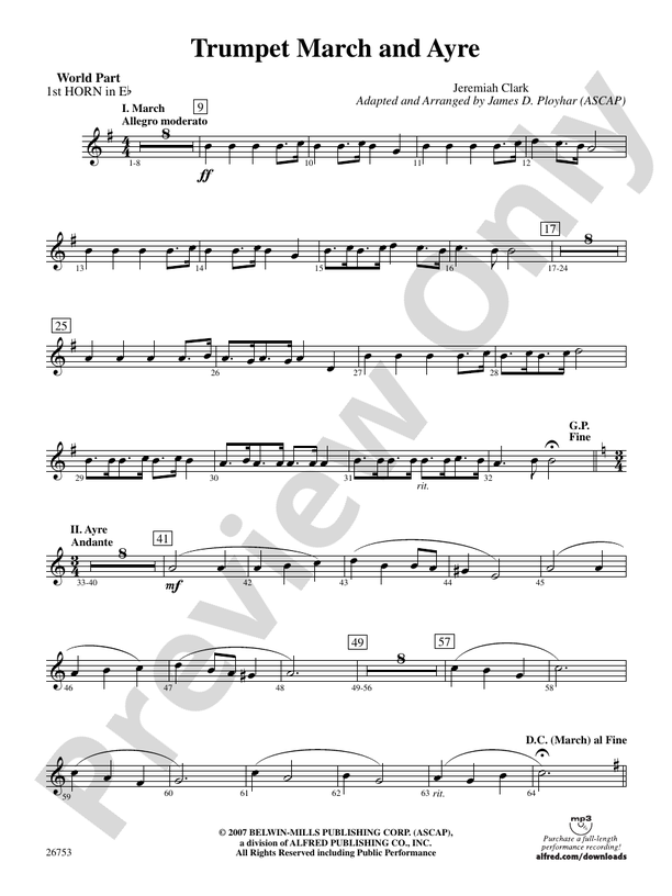 Trumpet March and Ayre: (wp) 1st Horn in E-flat: (wp) 1st Horn in E ...
