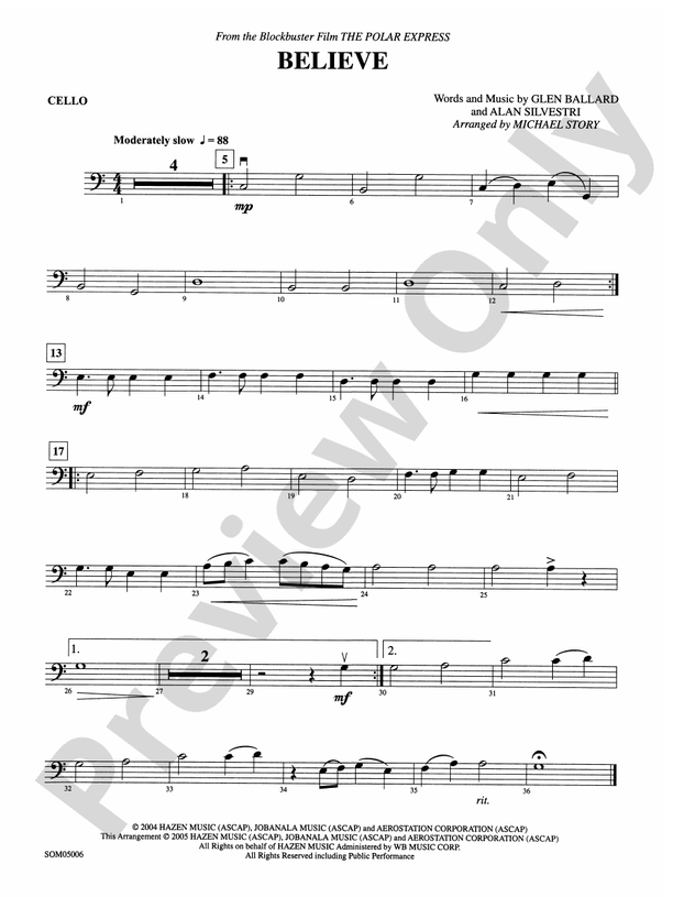 Believe (from The Polar Express): Cello: Cello Part - Digital Sheet ...