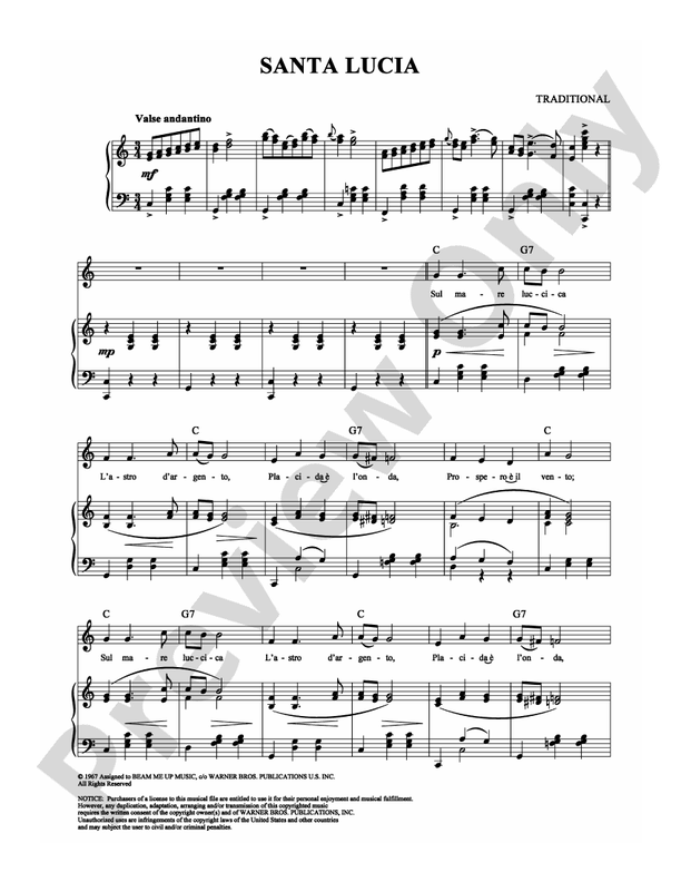 Santa Lucia: Piano/Vocal/Chords: Traditional - Digital Sheet Music Download