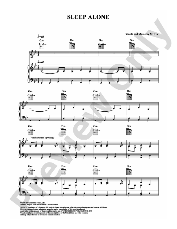 Sleep Alone: Piano/Vocal/Chords: Moby - Digital Sheet Music Download