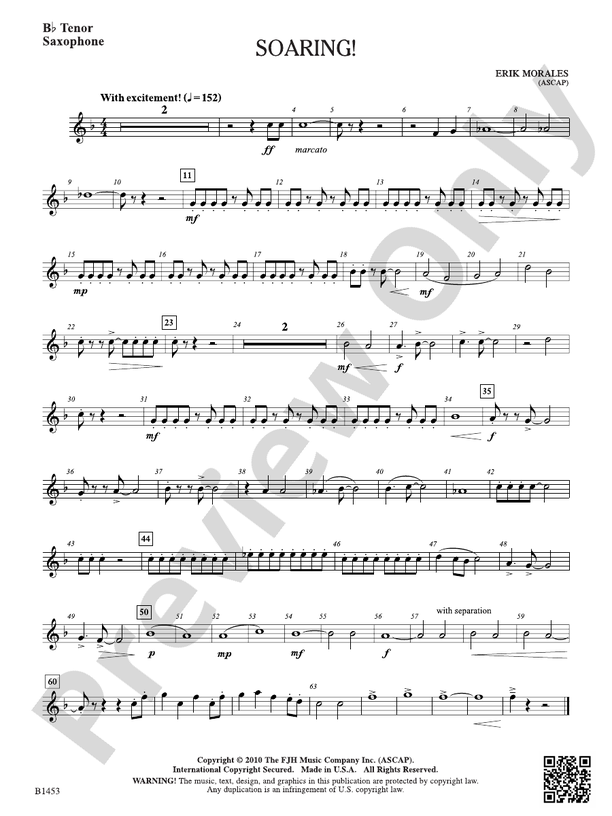 Soaring!: B-flat Tenor Saxophone: B-flat Tenor Saxophone Part: Erik Morales - Digital Sheet ...