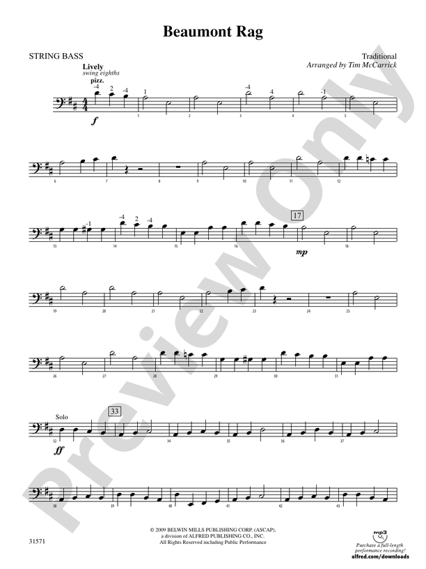 Beaumont Rag: String Bass: String Bass Part - Digital Sheet Music Download