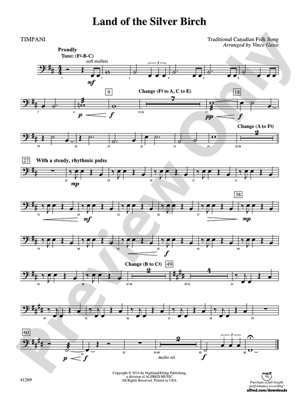 Land of the Silver Birch: Timpani: Timpani Part - Digital Sheet Music ...