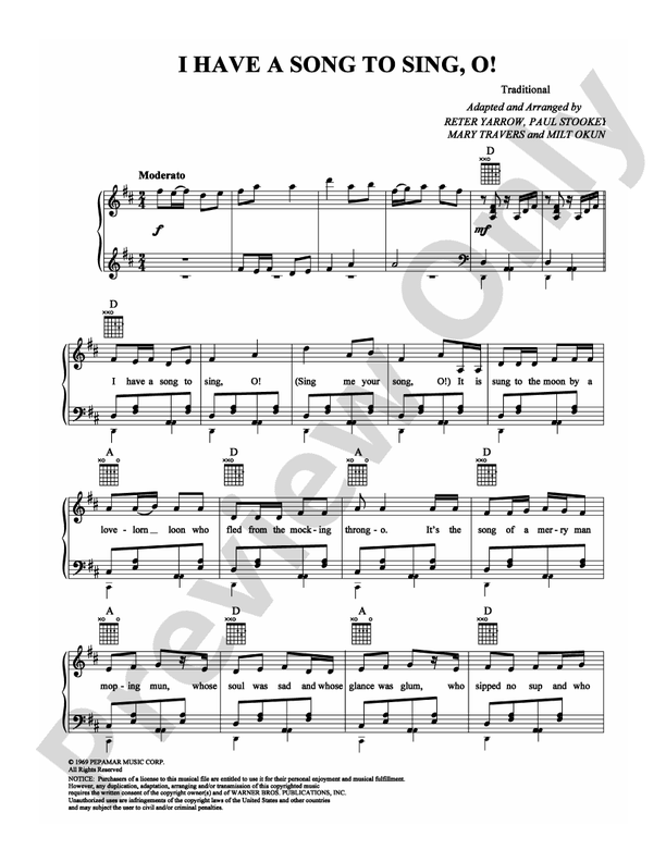I Have a Song to Sing, O!: Piano/Vocal/Chords: Peter, Paul & Mary ...
