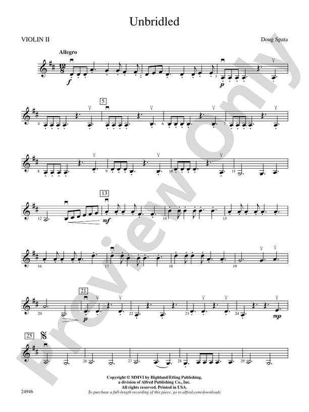 Unbridled: 2nd Violin: 2nd Violin Part - Digital Sheet Music Download