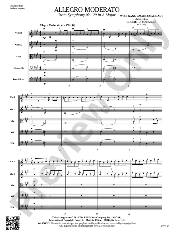 Allegro Moderato: Score: String Orchestra Score: Wolfgang Amadeus ...