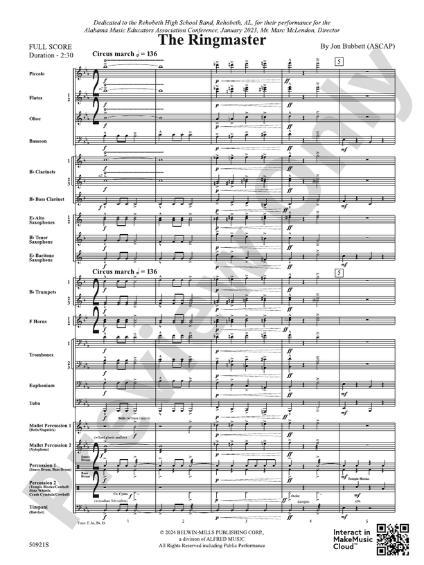 The Ringmaster: Concert Band Conductor Score & Parts: Jon Bubbett - Digital Sheet Music Download