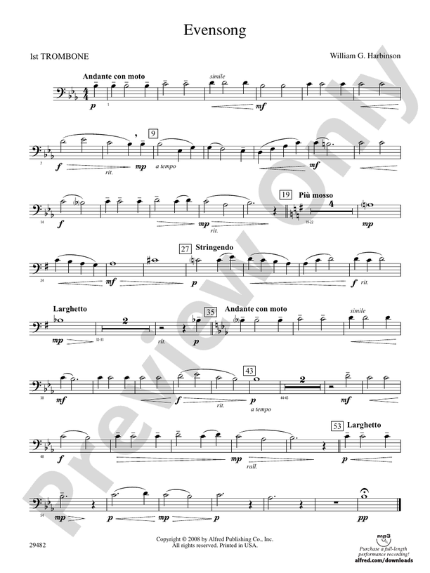 Evensong: 1st Trombone: 1st Trombone Part - Digital Sheet Music Download