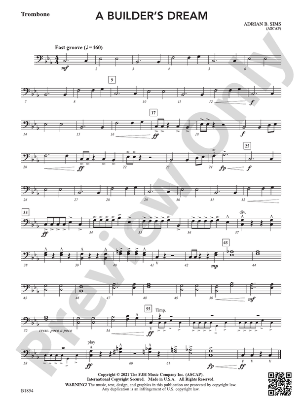 A Builder's Dream: Trombone: Trombone Part: Adrian B. Sims - Digital ...