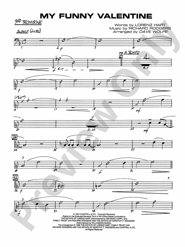 My Funny Valentine: 3rd Trombone: 3rd Trombone Part - Digital Sheet ...