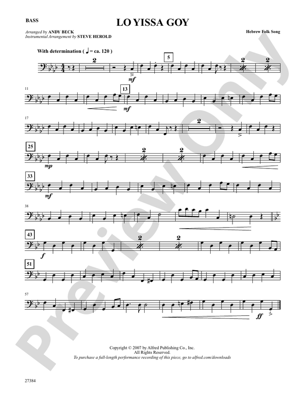 Lo Yissa Goy: String Bass: String Bass Part - Digital Sheet Music Download