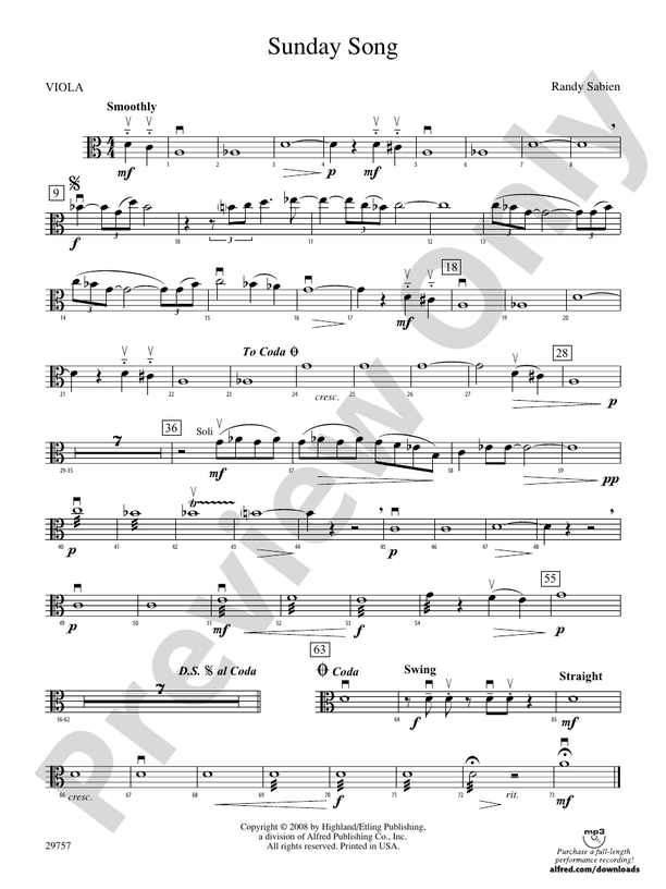 Sunday Song: Viola: Viola Part - Digital Sheet Music Download