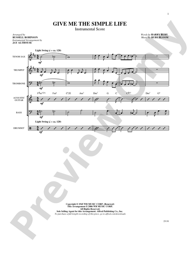 Give Me the Simple Life: Choral SoundPax: Harry Ruby - Digital Sheet ...
