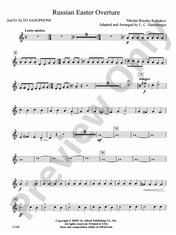 Russian Easter Overture: 2nd E-flat Alto Saxophone: 2nd E-flat Alto ...