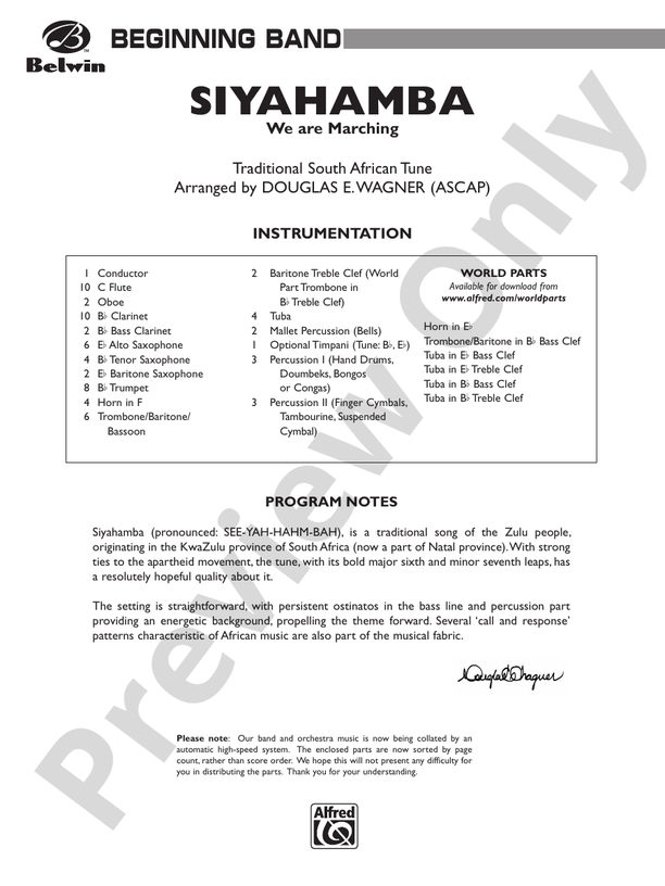 Siyahamba (We Are Marching): Concert Band Conductor Score & Parts ...