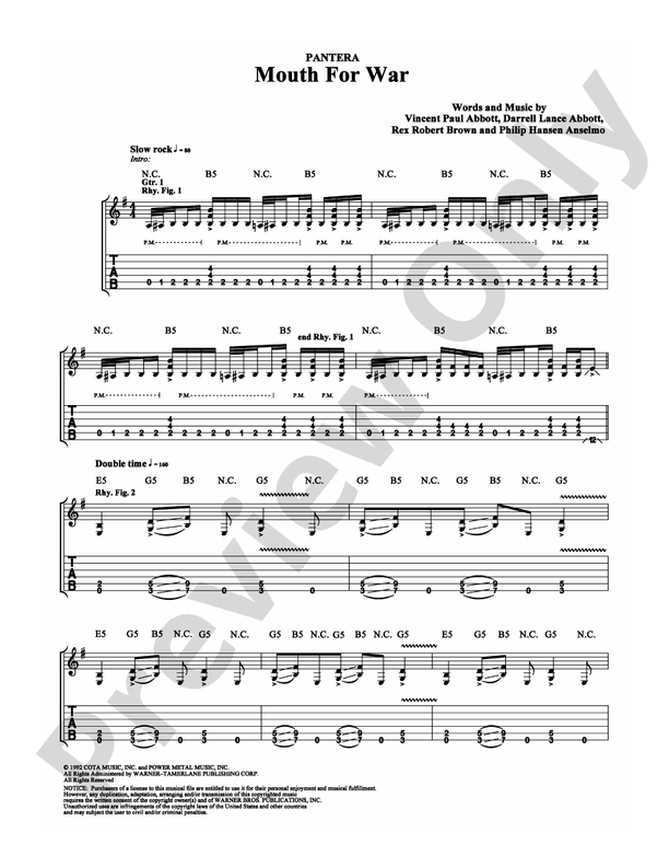 Mouth For War: Guitar TAB: Pantera - Digital Sheet Music Download