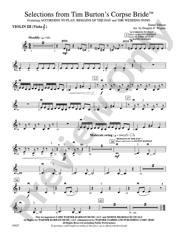 Corpse Bride, Selections from Tim Burton's: 3rd Violin (Viola [TC ...