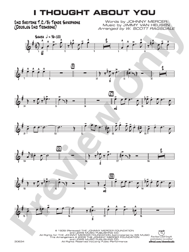 I Thought About You: 2nd Baritone T.C.: 2nd Baritone T.C. Part - Digital Sheet Music Download