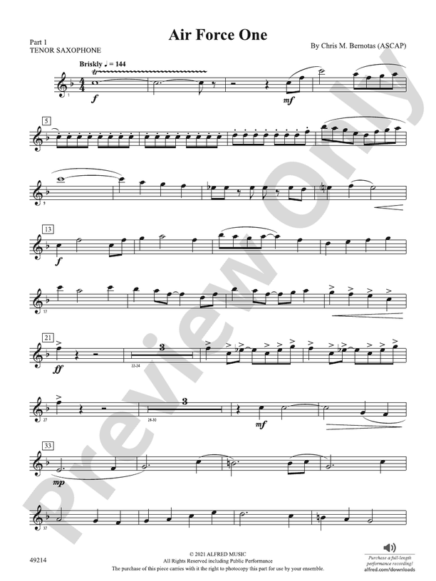 Air Force One: Part 1 - Tenor Saxophone: Part 1 - Tenor Saxophone Part ...