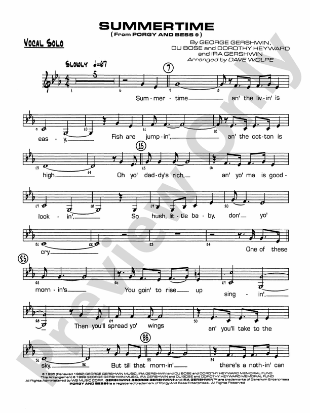 Summertime: Vocal Solo: Vocal Solo Part - Digital Sheet Music Download