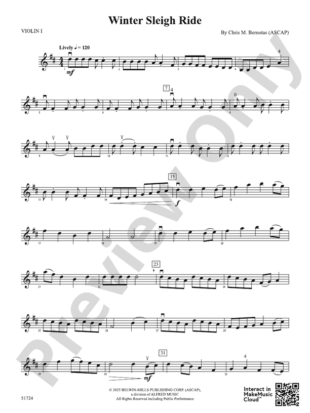 Winter Sleigh Ride: 1st Violin: 1st Violin Part - Digital Sheet Music ...