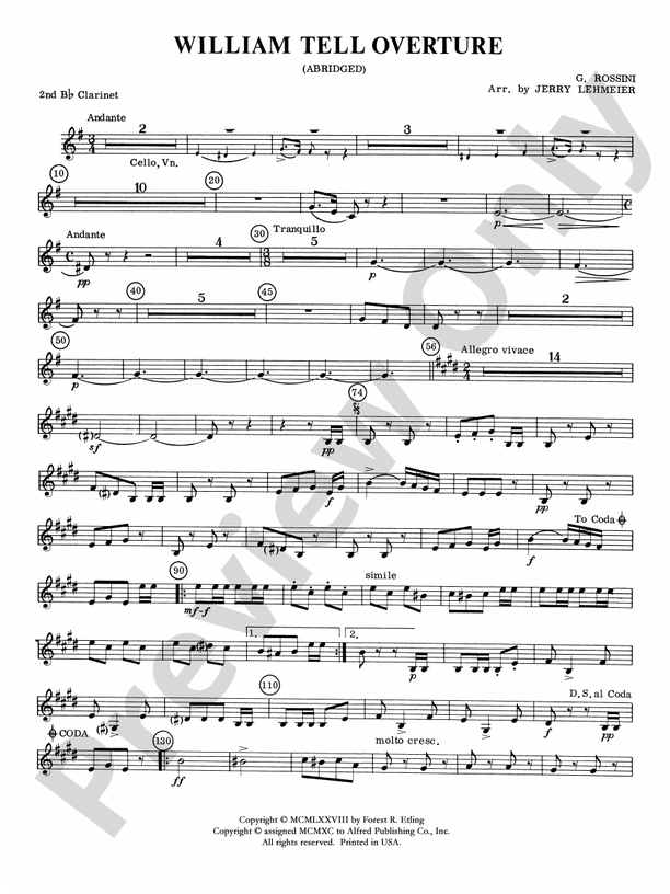 William Tell Overture: 2nd B-flat Clarinet: 2nd B-flat Clarinet Part - Digital Sheet Music Download