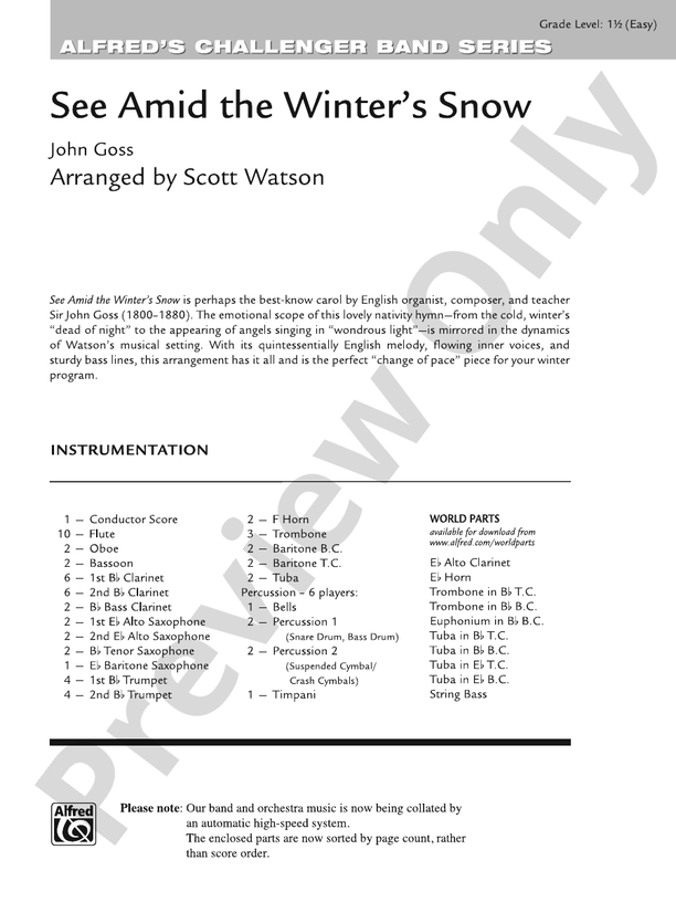 See Amid the Winter's Snow: Score: Concert Band Score - Digital Sheet ...