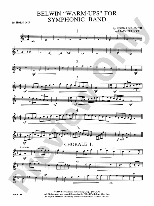 Belwin "Warm-Ups" for Symphonic Band: 1st F Horn: 1st F Horn Part ...