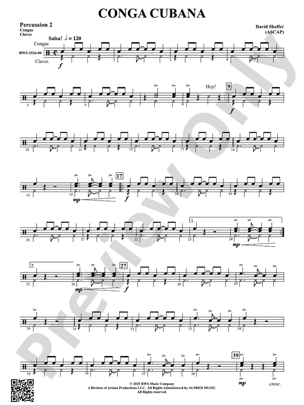 Conga Cubana: 2nd Percussion: 2nd Percussion Part: David Shaffer ...