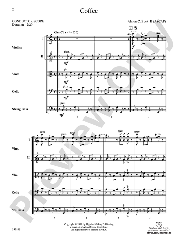 Coffee: String Orchestra Conductor Score & Parts: Almon C. Bock ...