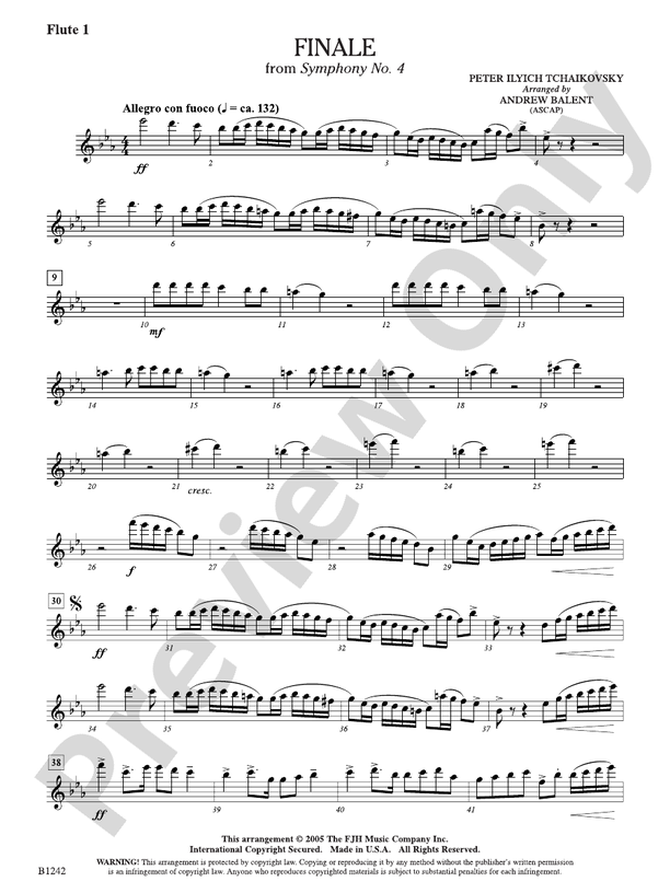 Finale from Symphony No. 4: Flute 1: Flute 1 Part: Peter Ilyich ...