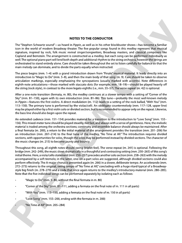 Pippin: String Orchestra Conductor Score & Parts: Stephen Schwartz - Digital Sheet Music Download