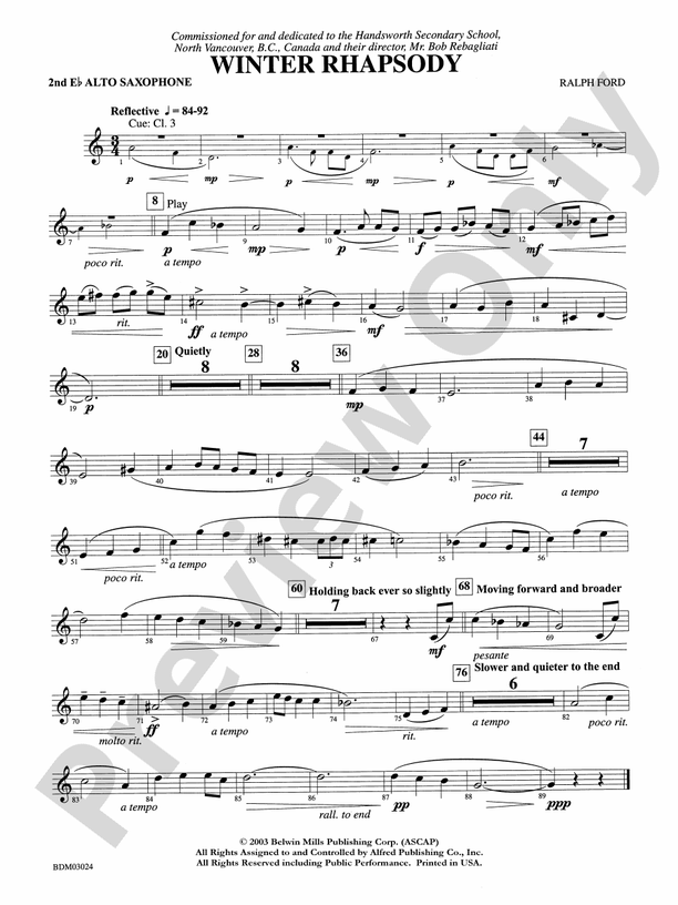 Winter Rhapsody: 2nd E-flat Alto Saxophone: 2nd E-flat Alto Saxophone Part - Digital Sheet Music ...