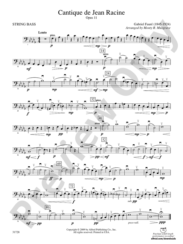 Cantique de Jean Racine: (wp) String Bass: (wp) String Bass World Part - Digital Sheet Music ...