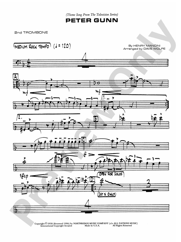Peter Gunn: 2nd Trombone: 2nd Trombone Part - Digital Sheet Music Download