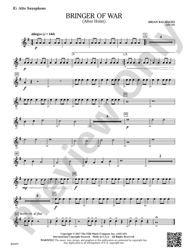 Bringer of War: E-flat Alto Saxophone: E-flat Alto Saxophone Part ...