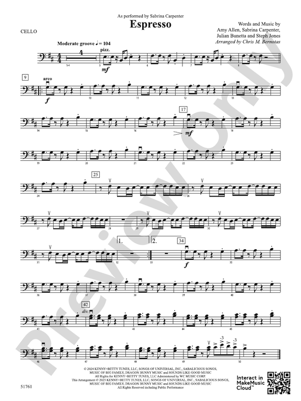 Espresso: Cello: Cello Part - Digital Sheet Music Download