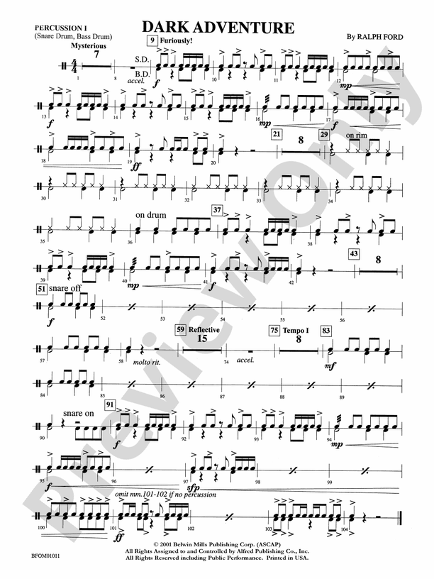Dark Adventure: 1st Percussion: 1st Percussion Part - Digital Sheet ...