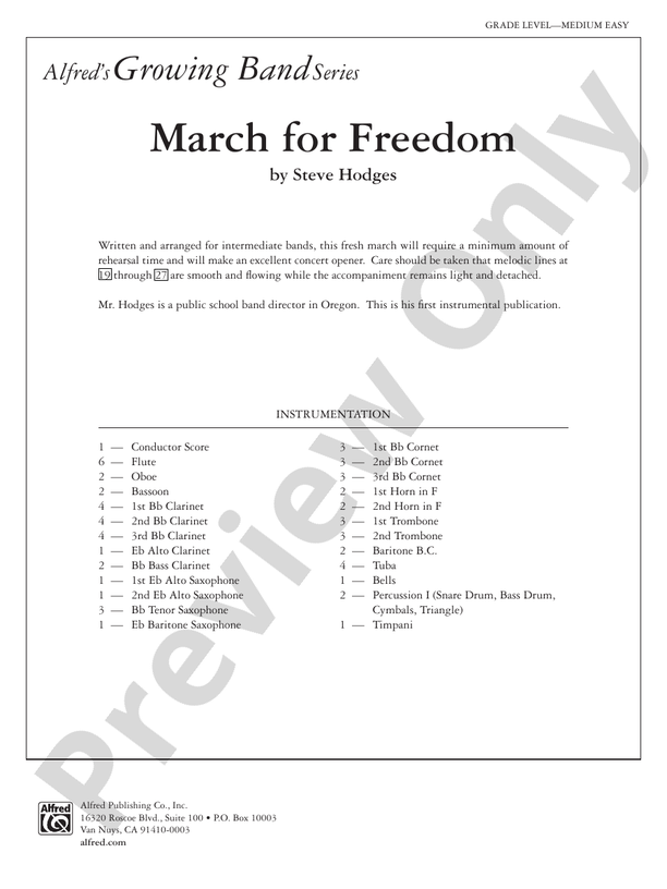 March for Freedom: Score: Concert Band Score - Digital Sheet Music Download