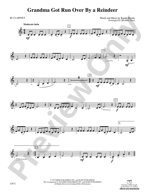 Grandma Got Run Over by a Reindeer: 1st B-flat Clarinet: 1st B-flat ...