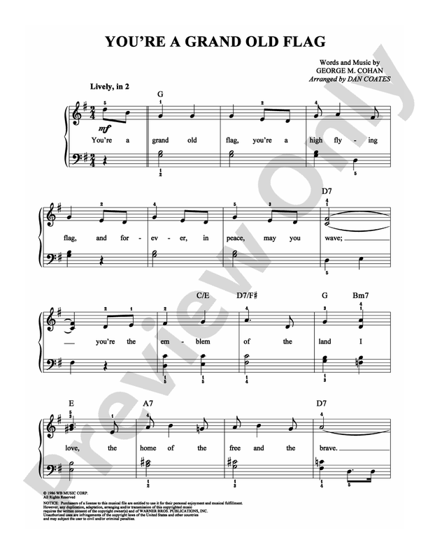 You're a Grand Old Flag: Easy Piano: George M. Cohan - Digital Sheet ...