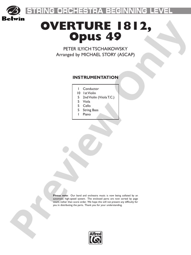 Overture 1812, Opus 49: Score: String Orchestra Score - Digital Sheet Music Download
