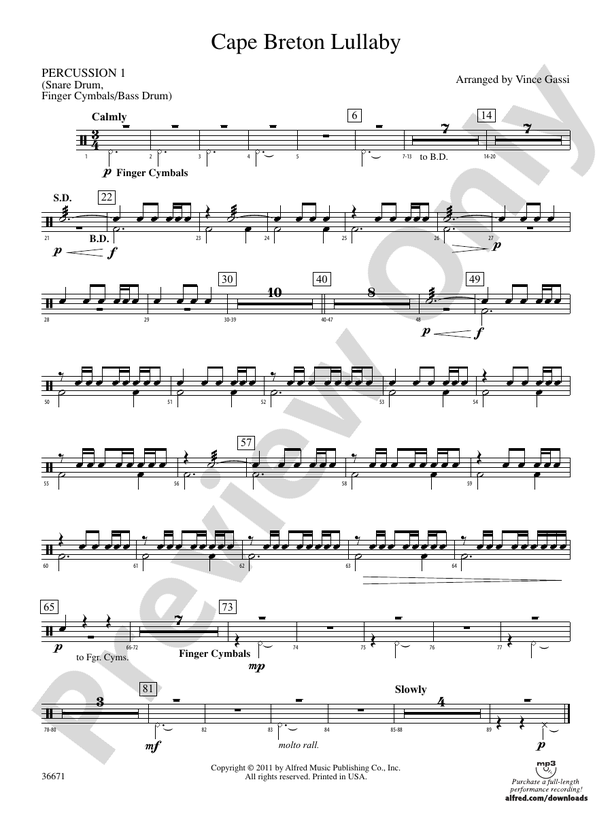 Cape Breton Lullaby: 1st Percussion: 1st Percussion Part - Digital ...