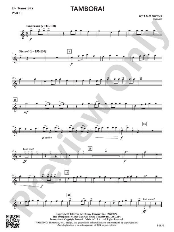 Tambora!: Part 1 Tenor Sax: Part 1 Tenor Sax Part: William Owens ...